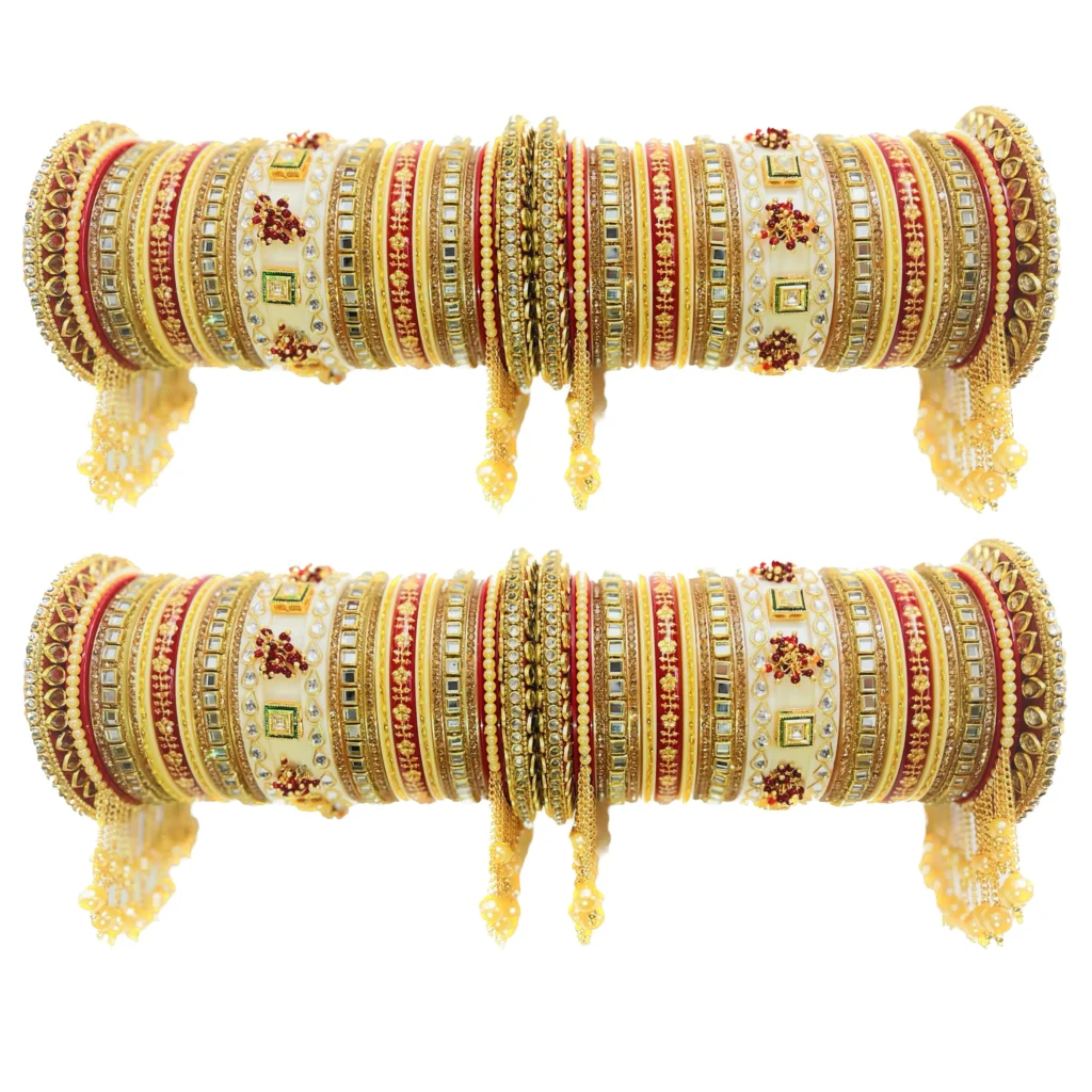 Mehar White and Red Color Bridal Chuda Set - RaniChuda